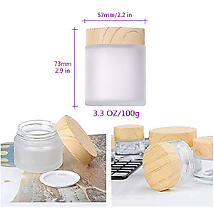 Healthcom 2 Pcs 100 Grams/100 ML Empty Glass Jars Frosted Glass Cosmetic Cream Jar Bottles Pot Wood Grain Lid Refillable Container Cream Box Lotion Face Cream Jar DIY Makeup Lip Balm Eyeshadow