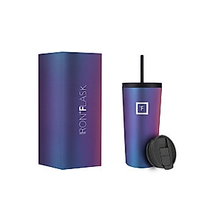 IRON °FLASK Classic Tumbler 2.0-2 Lids (Straw Flip), Vacuum Insulated Stainless Steel Water Bottle, Double Walled, Thermos Travel Mug - Aura, 20 Oz