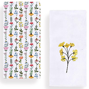 Set of 2 Spring Flowers Kitchen Dish Towel 18 x 28 Inch, Seasonal Spring Summer Wild Floral Tea Towels Dish Cloth for Cooking Baking