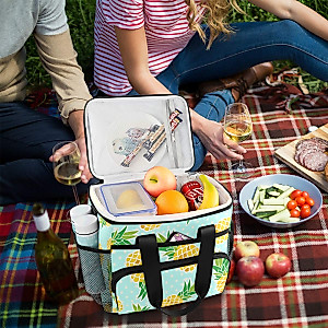AUUXVA Picnic Lunch Bag Fruit Pineapple Lunch Cooler Box Insulated Portable Travel Large Picnic Basket Thermal Meal Food Container for Woman Man