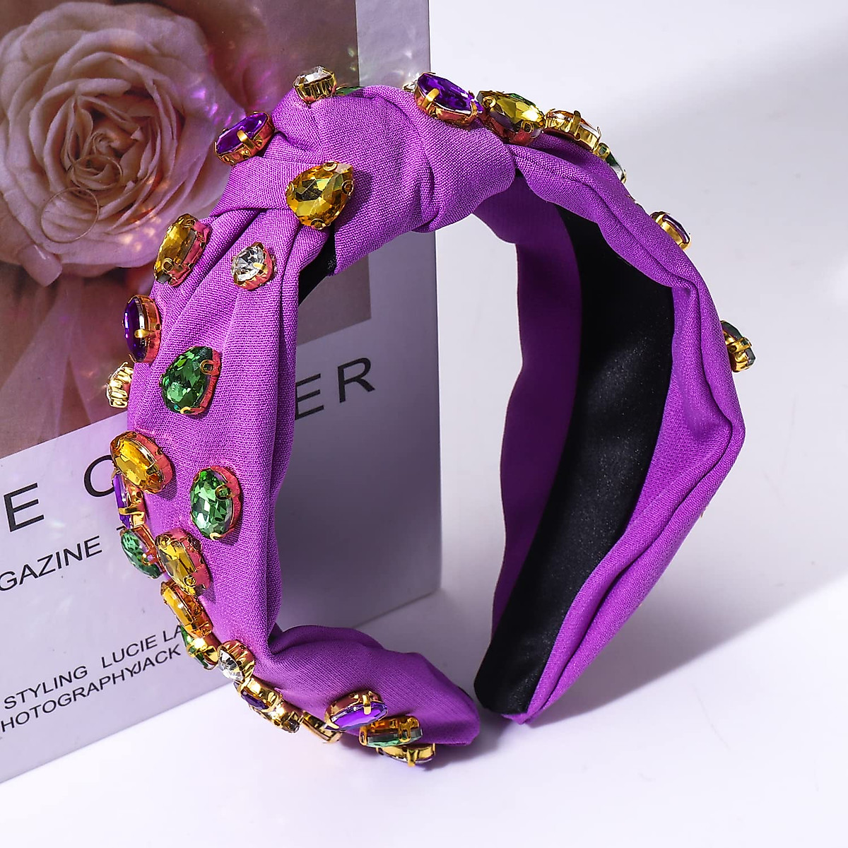 Mardi Gras Headband Crystal Velvet Headband Cross Knotted Turban Headdress Colorful rhinestone Statement Wide Hair Band Hoop Accessories For Women Girls