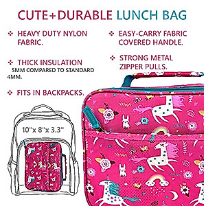 Bundle of kinsho Bento Lunch Box with Insulated Bag, Water Bottle&Ice Pack Set (Pink Unicorn) + Pencil Case for Girls, Cute Pouch Box Bag for Little Kids (Pink Unicorn)