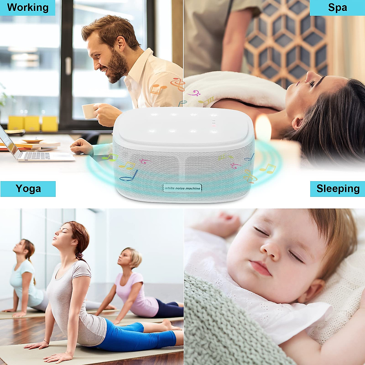Portable White Noise Machine with 20 Natural Soothing Sounds|Memory Function|Adjustable Volume|AC or USB Rechargeable|3 Timer Sleep Sound Machine for Baby Kids Adults, Home, Travel, Office (White)