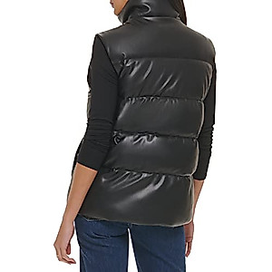Levi's Women's Vegan Leather Puffer Vest, Black, Large