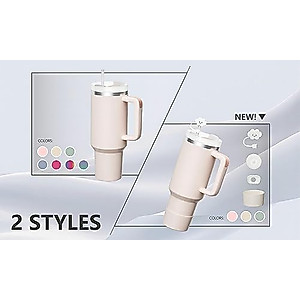 KISSKIND Tumbler With Handle 40 oz Travel Mug Straw Covers Cup with Lid Insulated Quencher Stainless Steel Water Iced Tea Coffee Gift Cream