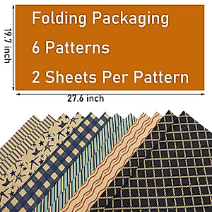 Gift Wrapping Paper Happy Birthday, 6 Geometric Pattern for Men's Gift Wrap, 12 Sheets Pre-cut Man Gift Wrapping Paper, 19.7 X 27.6 Inch， Folded Package, Not rolled