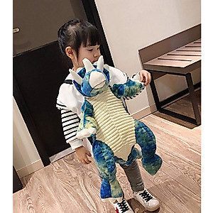 aporake 3D Dinosaur Backpack, Plush Dinosaur Zipper Backpack, Adjustable Straps Cartoon Animal Schoolbag, Great Gifts for Kids (Blue, 60cm)