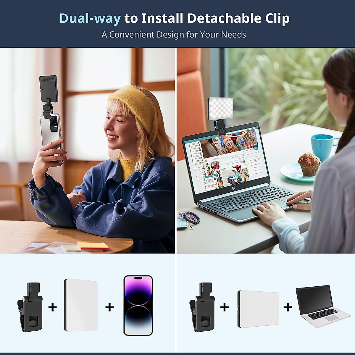 Sensyne Selfie Light, Rechargeable LED Fill Light Compatible with Cellphone, iPad, Laptop, Tablet for Selfies, TikTok, Live Streaming, Video Conference, Photography, Zoom Calls