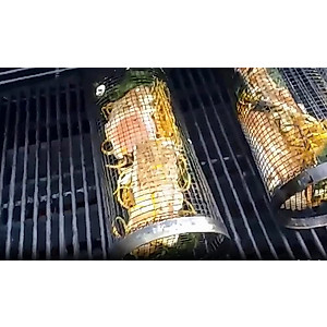 SLEUNFO Rolling Grilling Basket, Stainless Steel BBQ Grill Basket, Outdoor Camping Barbecue Portable Roll Grill Basket, Suitable For Fish, Shrimp, Meat, Vegetables, French Fries (11.8 Inch.)