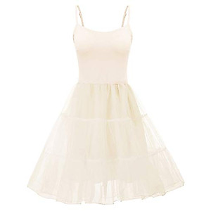 GRACE KARIN Women's Spaghetti Strap Petticoat A-Line Midi Tutu Tulle Prom Dresses for Party (Champagne,XL)