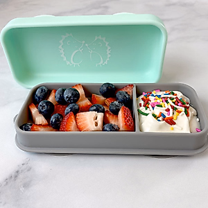 Stella Rose Suction-Go-Bowl® Dip-It Edition The World's Most Compact Toddler Suction Dish. 100% Food Grade Silicone. Transforms into Container. (Grey and Green)