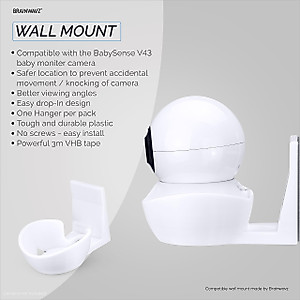BRAINWAVZ Wall Mount for BabySense V43 Baby Monitor Camera - Adhesive Holder, Easy to Install, No Tools Needed, No Mess, No Drilling, Strong Mount, White