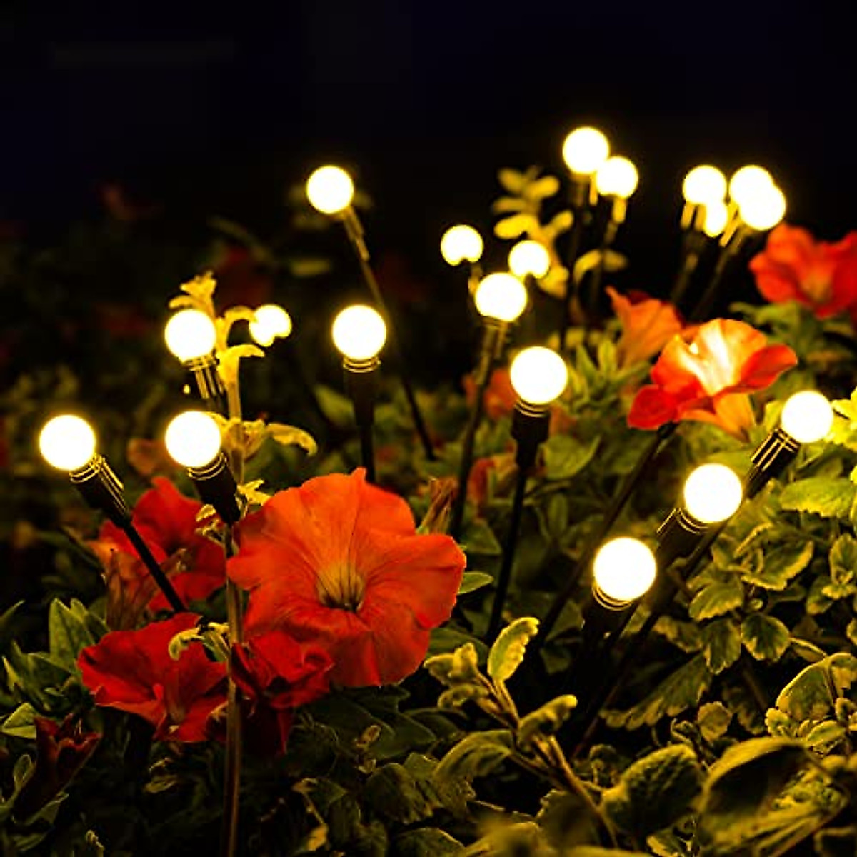 Ganok Solar Garden Lights, Starburst Wind Swaying Outdoor, Fireflies Solar Panel Waterproof Lights for Patio, Lawn & Yard Pathway Decoration, Autonomous 10 LED Soft Warm White - 2 Pack