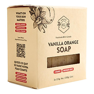 Crate 61 Organics, Handmade in Canada, Plant Based Cold Process Natural Bar Soap For Face And Body, With Premium Essential Oils, For Men And Women 3 Pack (Vanilla Orange)