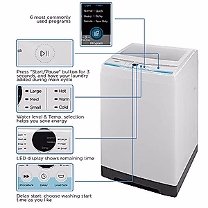 COMFEE’ Washing Machine 2.0 Cu.ft LED Portable Washing Machine and Washer Lavadora Portátil Compact Laundry, 6 Modes, Energy Saving, Child Lock for RV, Dorm, Apartment Ivory White