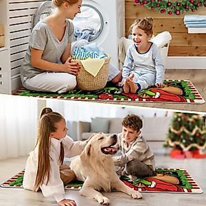 Tailus Christmas Believe Kitchen Rugs Set of 2, Xmas Gifts Stink Stank Stunk Green Kitchen Mats Decor, Red White Stripes Holiday Door Mat Home Decorations - 17x29 and 17x47 Inch