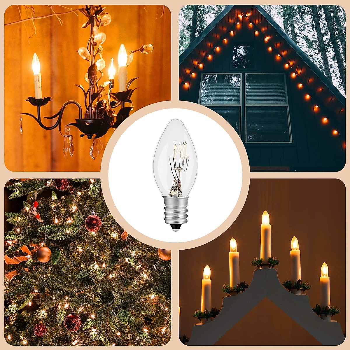 LEDESIGN 7 Watt Night Light Replacement Bulbs, Salt Lamp Light Bulb, Plug-in Night Light, Electric Window Candle Bulb, Night Lamps &Christmas Lights Incandescent E12 Socket C7, 12 Packs