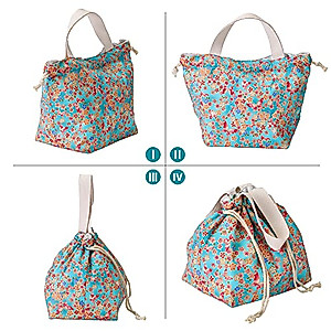 Lunch Bento Tote Pouch Reusable Small Cute Lunch Bag with Drawstring Suitable for Girls Adults Women Work Beach Camping Picnic (Avocado)