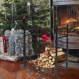 Outvita 30 Inch Firewood Rack with 4 Tools, Heavy Duty Iron Fireplace Wood Log Storage with Removable Kindling Holder for Indoor Outdoor Use Black