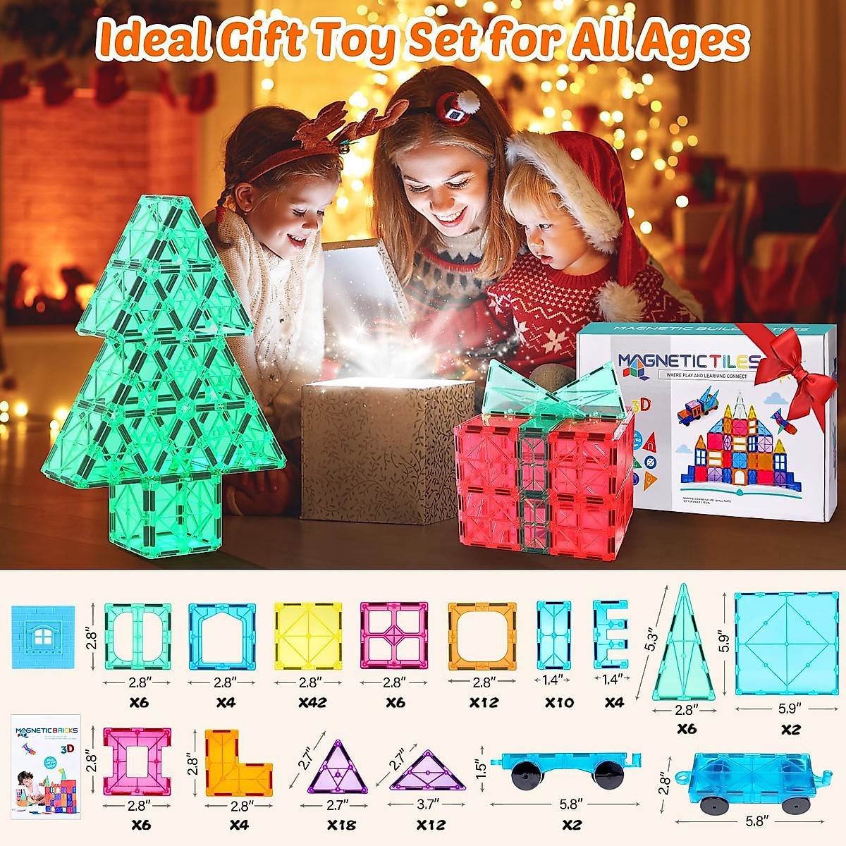 LUDILO 146PCS Magnetic Tiles Building Blocks Set for Kids Magnetic Blocks Magnet Tiles Building Toys 3D Clear Magnetic Toys Preschool Learning Stem Toys for 4 5 6 7 8 9 Year Old Girls Boys Xmas Gifts