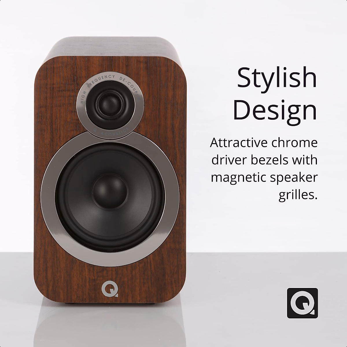 Q Acoustics 3020i Bookshelf Speakers Pair English Walnut - 2-Way Reflex Enclosure Type, 5" Bass Driver, 0.9" Tweeter - Stereo Speakers/Passive Speakers for Home Theater Sound System