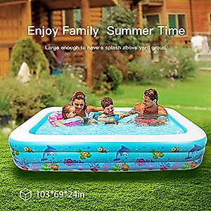 Inflatable Swimming Pool, 103" X 69" X 24" Large Family Pool, Blow up Pool Above Ground for Kids, Toddlers, Adults, Outdoor, Garden, Backyard, Summer Water Party