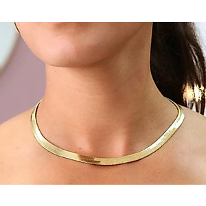 Jewelry Affairs 14k Yellow Real Solid Gold Imperial Herringbone Chain Necklace, 6.0mm, 18"