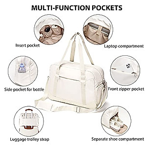 LONG VACATION Women's Travel Duffel Bag with Toiletry Bag, Sports Gym Bag Weekendeer Carry-on Tote with Shoe Compartment and Wet Pocket, School Yoga Bag Fit 15.6inch Laptop (APRICOT WHITE, 18-inch)