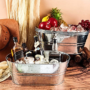 6 Pieces 4 Gallon Large Ice Buckets Beverage Tubs for Parties Galvanized Metal Drink Tin Bins for Beer Wine Champagne Cocktail Cooler for Christmas Halloween Wedding Bar (Silver,Novel)