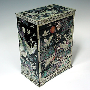 Antique Alive Mother of Pearl Inlay Design Jewelry Box, Wood Jewelry Box, Trinket Case, Keepsake Treasure Chest Box Organizer Holder (Pine Black)