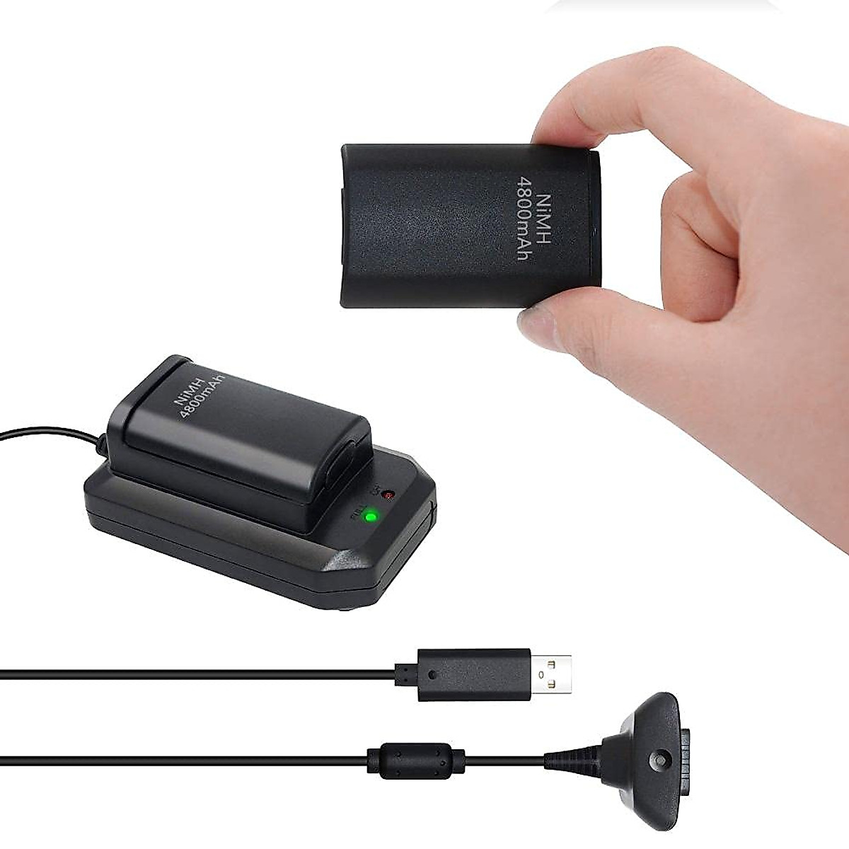 Cotchear Double 4800mAh Rechargeable Battery Pack + USB Charger Cable Pack + Charging Base for Xbox 360 Controller - Black