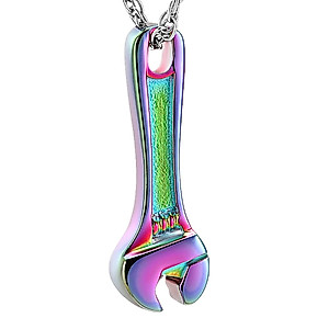 shajwo Cremation Jewelry Urn Necklaces for Human Pet Ashes Locket Pendant Wrench Memorial Keepsake Jewelry for Men Women,Rainbow