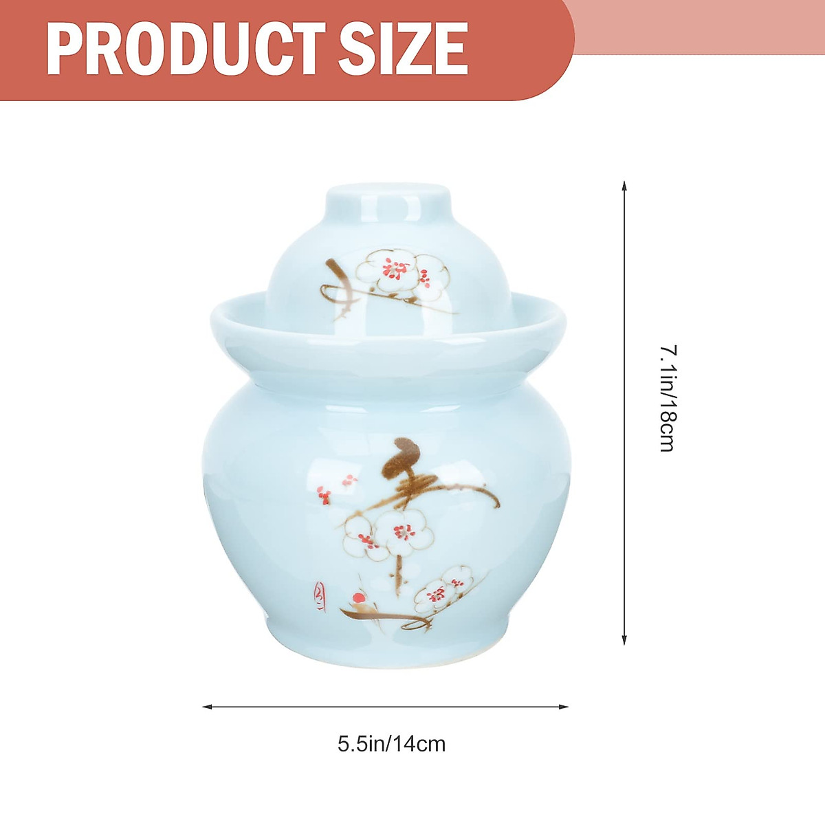 Luxshiny Pickle Jar Ceramic Chinese Pickling Jar Small Japanese Crock Kimchi Jar Pickled Cabbage Cylinder Tank Containers for Pickles Kimchi Appetizer Condiment - Blue