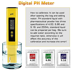 PH Meter for Water Hydroponics Digital PH Tester Pen 0.01 High Accuracy Pocket Size with 0-14 PH Measurement Range for Household Drinking, Pool and Aquarium (Yellow)