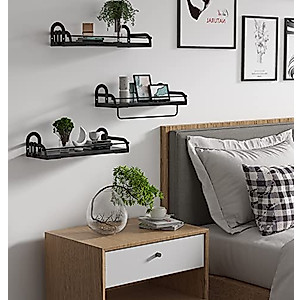 JIANGBAI 15.7inchX2 Wall Shelves for Bedroom , Floating Wall Shelves for Living Room Kitchen , Wall Mounted Rustic Wood Floating Shelves for Books, Small Shelf for Bathroom, Laundry Room (Black)