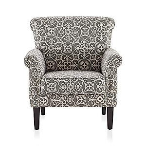 BELLEZE Upholstered Wingback Accent Chair, Fabric Armchair Club Chair, Nailhead Trim High Back Patterned Corner Chair for Living Room Bedroom - Rosette (Gray)