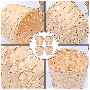 Garneck Flower Pot Holder 4pcs Mini Wicker Basket Sets Small Bamboo Baskets Hand-Held Woven Storage Plant Pot Grocery Basket Flower Plant Basket