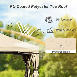 BPS 12x12 FT Outdoor Aluminum Gazebo with Privacy Curtains and Netting, Brown Canopy Shelter for Patio, Garden, Yard, Lawn