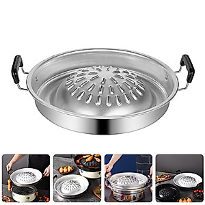 BESPORTBLE Thai Korean Bbq Grill Pan, Stainless Steel Barbecue Grill Tray Camping Bbq Pan Smokeless Roasting Pan Cooking Meat Vegetable Stovetop Plate for Outdoor 30cm