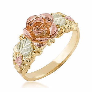 3D Rose Band 10k Yellow Gold, 12k Green Gold, 12k Rose Black Hills Gold Size 9