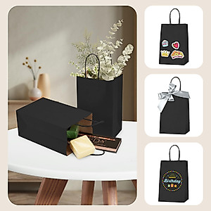 MESHA Gift Bags Black Paper Bags 5.25x3.75x8 Inches 20pcs Small Paper Bags with Handles Bulk,Black Kraft Bags,Grocery Shopping Bags,Wedding Party Favor Bags