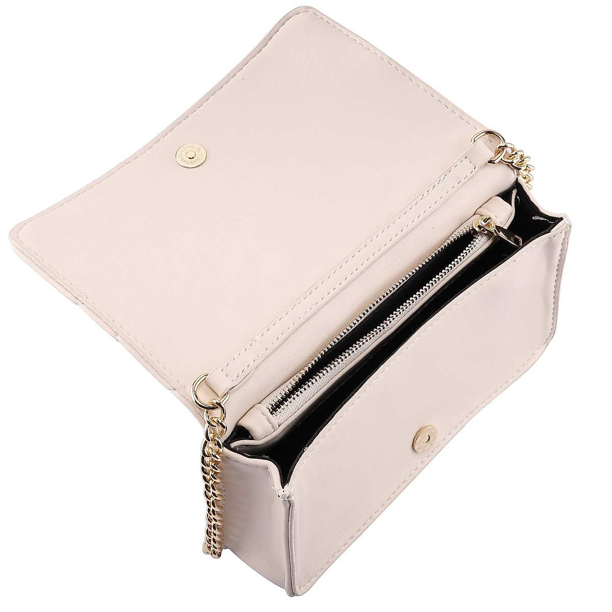 CHIC DIARY Crossbody Bag for Women PU Leather Clutch Handbag Small Quilted Purse with Chain Shoulder Strap (Beige)