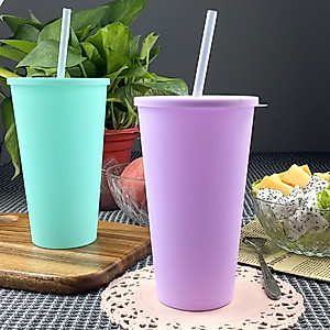 YUYUHUA 32 oz Cups with Lids and Straws - Reusable Tumbler with Lid and Straw, BPA Free Iced Travel Coffee Mug Water Bottle for Kids Adults Women (8 Pack)