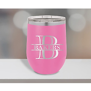 Custom Stemless Wine Cup 12oz Add Monogram Initial Stainless Steel Vacuum Insulated Wine Tumbler With Lid Pink