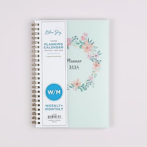 Blue Sky 2024 Weekly and Monthly Planner, January - December, 5" x 8", Frosted Cover, Wirebound, Laurel (144730)