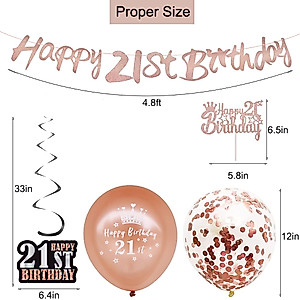 WOJOGO 21st Birthday Decorations For Her, Rose Gold & Black 21 Birthday Decorations Including 21st Birthday Banner Hanging Swirls Cake Topper Balloons for Party Supplies