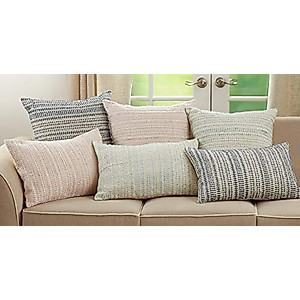 SARO LIFESTYLE Celeste Collection Woven Line Throw Pillow With Poly Filling, 22" x 22", Blue