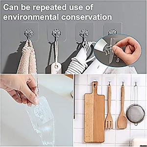 GEPUTING Wall Hooks 33lb(MAX)/15 kg Heavy Duty Self Adhesive Hooks,Waterproof and Oilproof,Transparent Reusable Seamless Hooks Strong,Suitable for Bathroom Kitchen,20 Pack