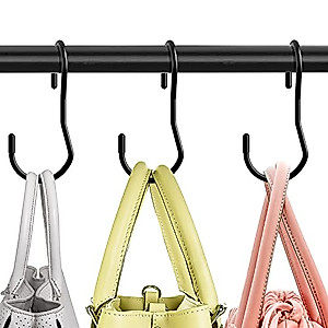Fitnice 10 Pack Purse Hanger for Closet, S Hooks for Hanging Twisted Purse Hooks Heavy Duty S Hooks Handbag Hanger Organizer Space Saving Closet Rod Hooks for Clothes, Bags, Plants, Pans, Pots (Black)