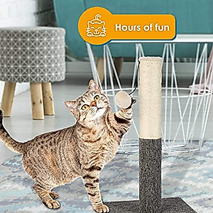 PAWBEE Cat Scratching Post - 20" Cat Scratcher Pole - Sturdy Cat Scratching Posts for Indoor Cats - Natural Sisal Rope Cat Scratchers - Cat Scratch Post with Hanging Ball Toy - Cat Post for Kittens